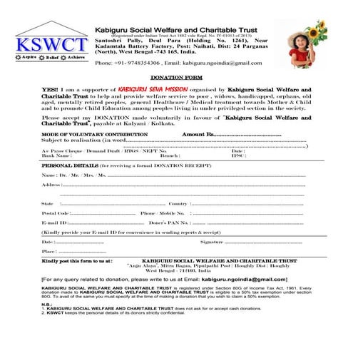 KSWCT-Donation & Membership Form | PDF
