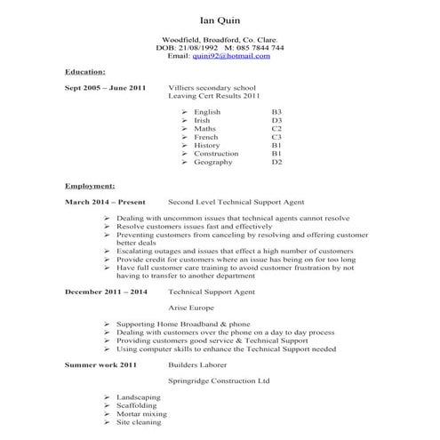 Ian Quin C.V | DOC | Careers