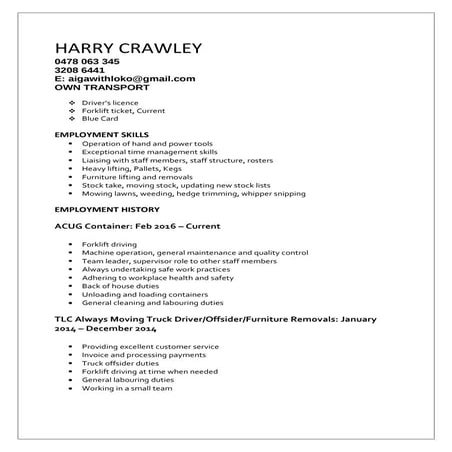 Harry Crawley Resume 2016 | PDF