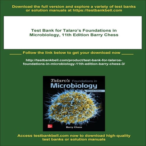 Test Bank for Talaro’s Foundations in Microbiology, 11th Edition Barry ...