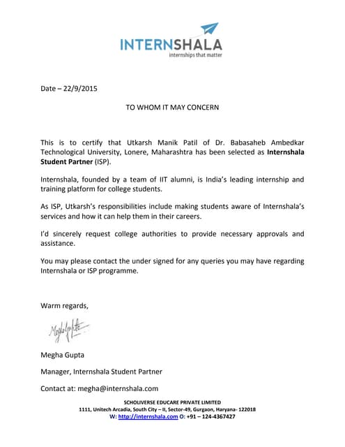 Internshala-Letterhead | PDF | College Education | Education