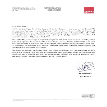 Apprecation Letter IMS | PDF