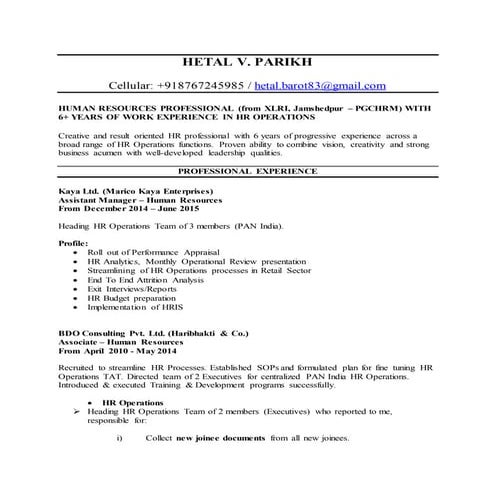 Hetal V. Parikh Resume | DOCX