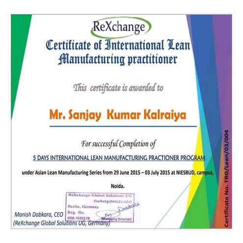 Certificate of Lean Mfg Practitioner-Rexchange | PDF