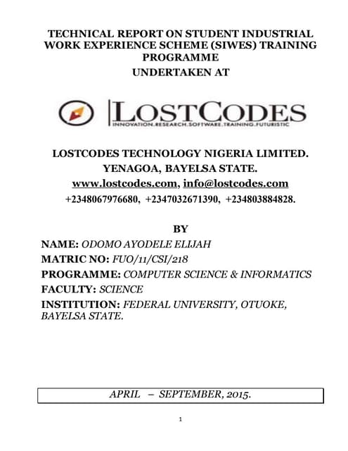 SIWES TECHNICAL REPORT SAMPLE | PDF