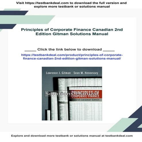 Principles of Corporate Finance Canadian 2nd Edition Gitman Solutions Manual | PDF