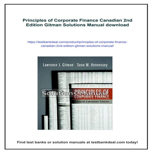 Principles of Corporate Finance Canadian 2nd Edition Gitman Solutions ...