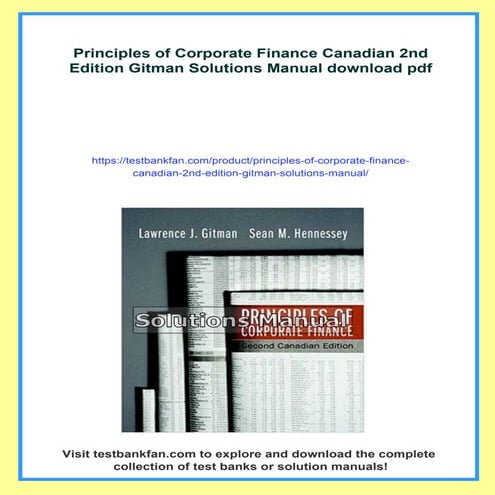 Principles of Corporate Finance Canadian 2nd Edition Gitman Solutions Manual | PDF