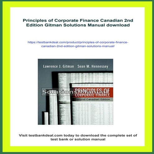 Principles of Corporate Finance Canadian 2nd Edition Gitman Solutions ...