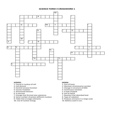 Science Form 4 Crossword puzzle bag than 2023 | PDF