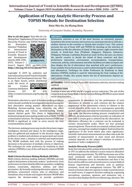 Application Of Fuzzy Analytic Hierarchy Process And Topsis Methods For