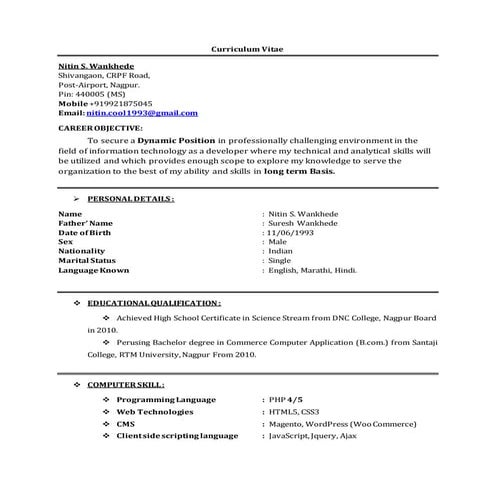 Curriculum Vitae-Nitin | PDF