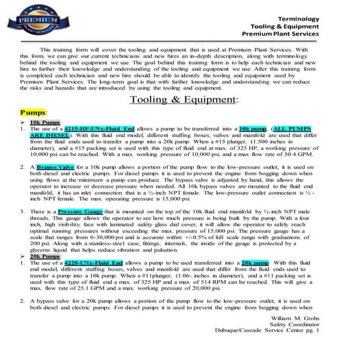 Tooling Equipment Terminology Training | DOCX