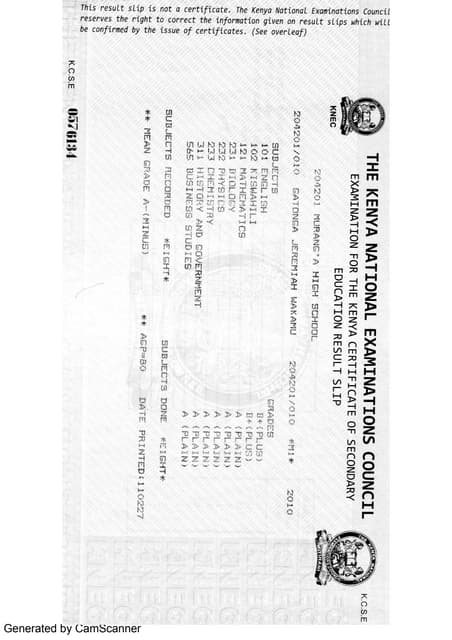 K.C.S.E CERTIFICATE | PDF