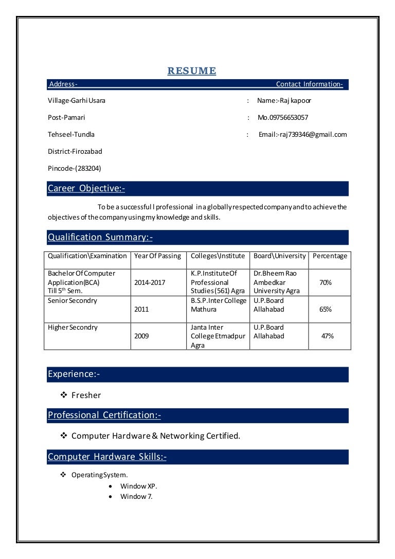 Resume of Raj In Complet