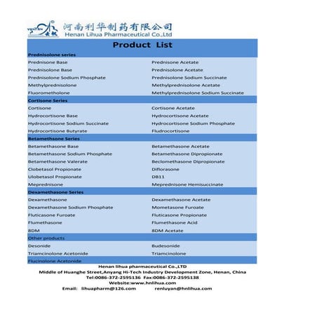 product list of henan lihua pharmaceutical | PDF