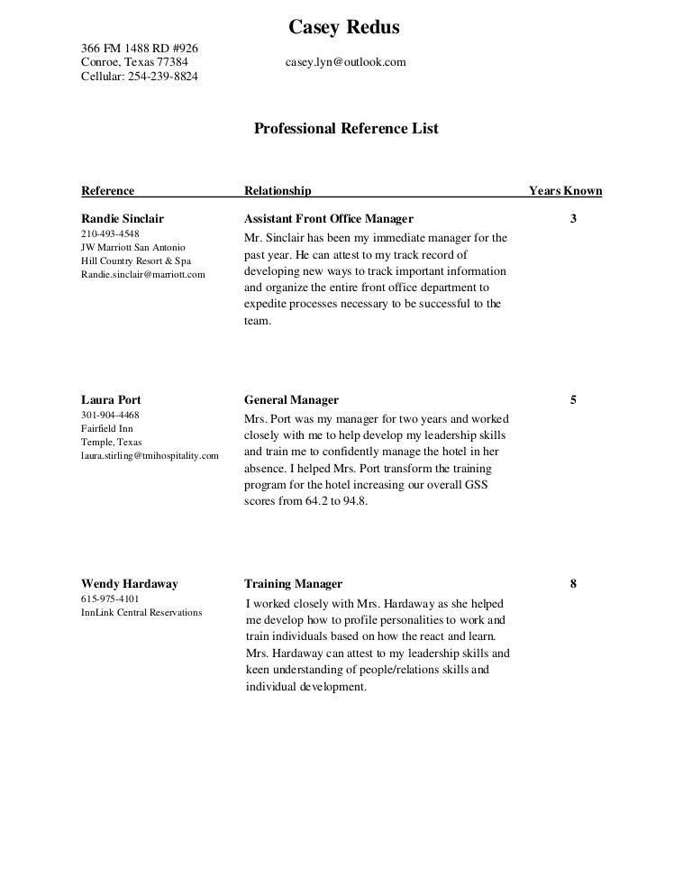 Professional Reference List