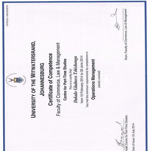 Operatins management Certificate | PDF
