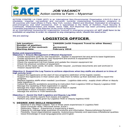 ACF_Job Vacancy Log officer_YGN | PDF