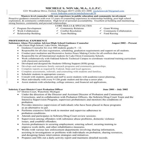 Michele Novak MA LLPC Resume | DOC