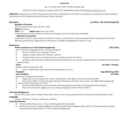 Resume - Jia Jia Lee | PDF