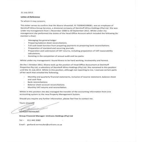 B2 - Reference Letter - Steinhoff | PDF