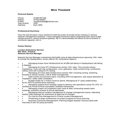 Mick Theobald CV | RTF