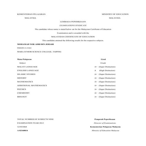 SPM certification | PDF | Educational Assessment | Education