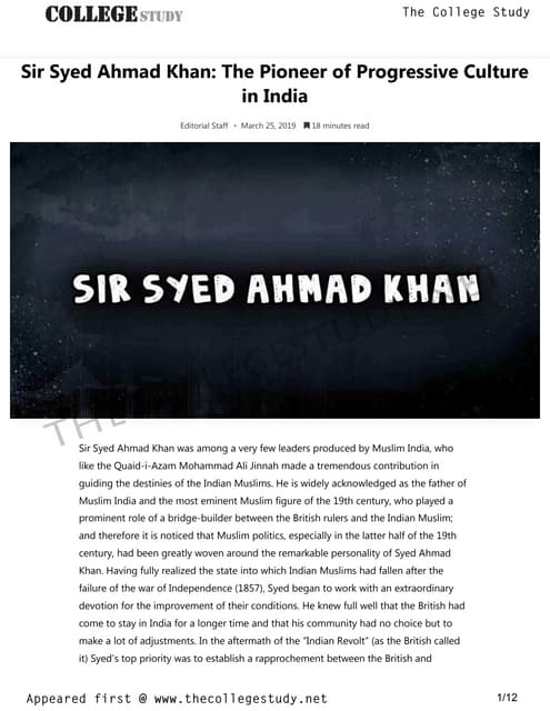 educational services of sir syed ahmed khan | DOCX