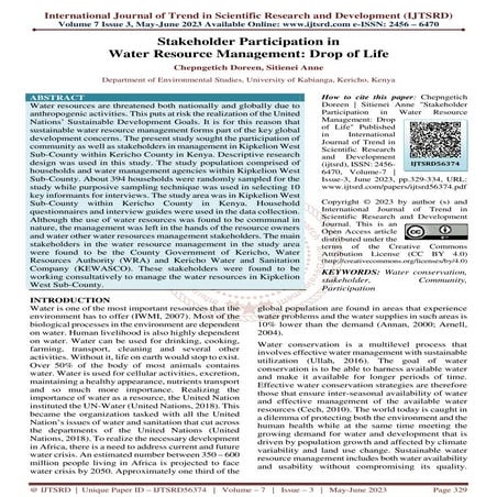 Stakeholder Participation in Water Resource Management Drop of Life | PDF