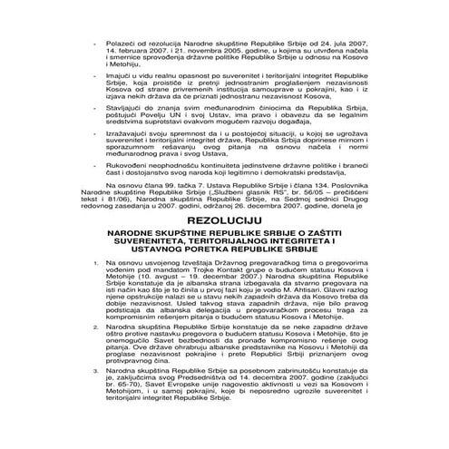 REZOLUCIJA NARODNE SKUPŠTINE REPUBLIKE SRBIJE O ZAŠTITI SUVERENITETA ...