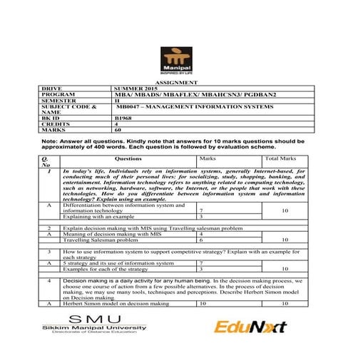 MB0047 Sem 2 MBA Summer 2015 | PDF