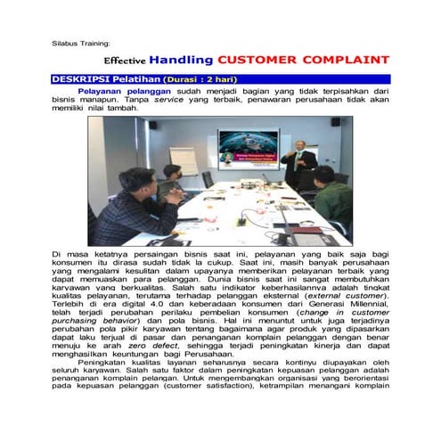 (2022) Silabus Training "Effective Handling CUSTOMER COMPLAINT" | DOCX