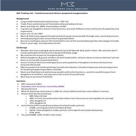 family restructure case study | DOCX