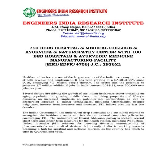 Detailed Project Report on 750 BEDS HOSPITAL & MEDICAL COLLEGE ...