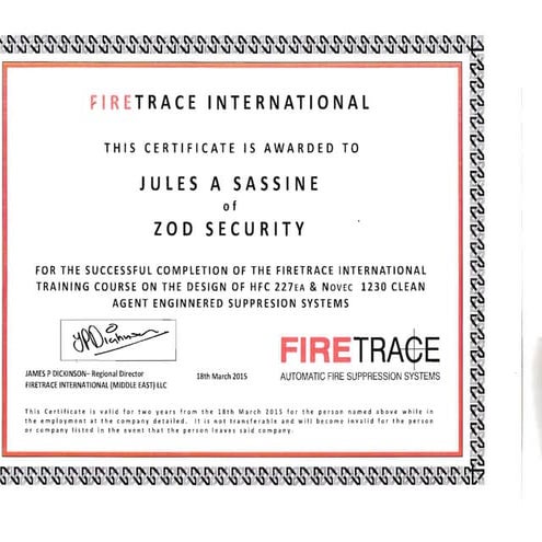 firetrace certificate | PDF