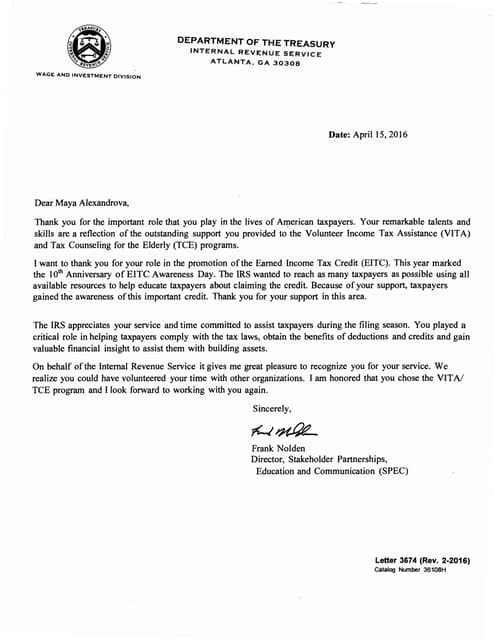 Tax Aide Letter of Recommendation | PDF