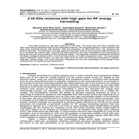 2.45 GHz rectenna with high gain for RF energy harvesting | PDF