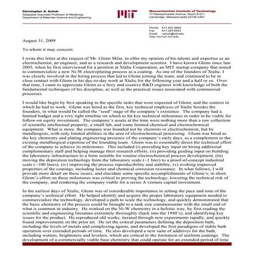 Glenn Sklar Aug 09 MIT Letter | PDF