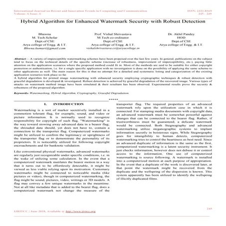 Hybrid Algorithm For Enhanced Watermark Security With Robust Detection Pdf 
