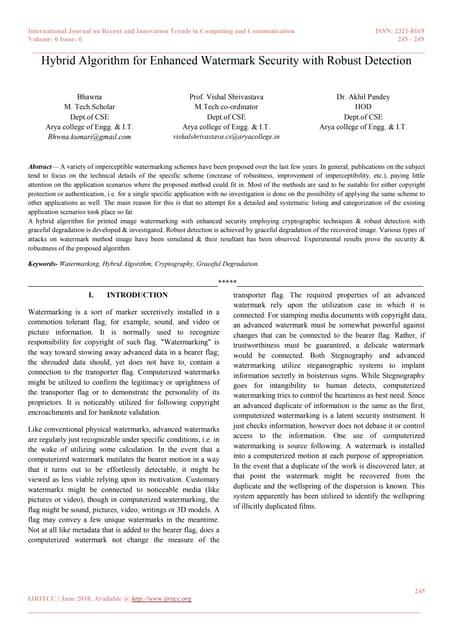 Hybrid Algorithm For Enhanced Watermark Security With Robust Detection Pdf