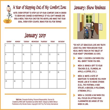 Calendar for January- theme: Kindness | PPT
