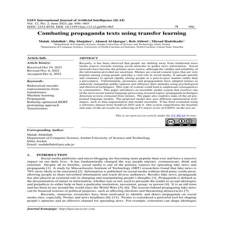 Combating propaganda texts using transfer learning | PDF