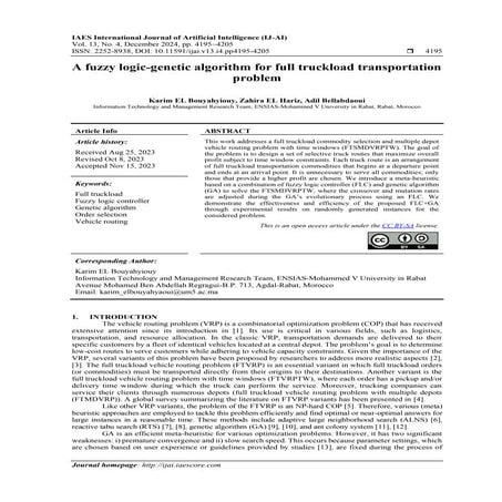 A fuzzy logic-genetic algorithm for full truckload transportation problem | PDF