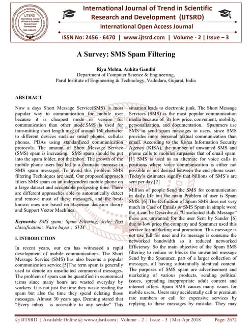A Survey Sms Spam Filtering Pdf