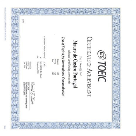 TOEIC Certificate | PDF