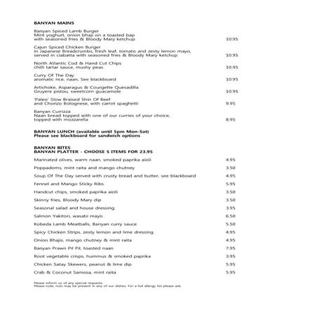 The Banyan Tree Menu | PDF