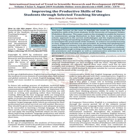 Improving the Productive Skills of the Students through Selected ...