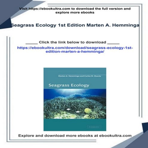 Seagrass Ecology 1st Edition Marten A. Hemminga | PDF