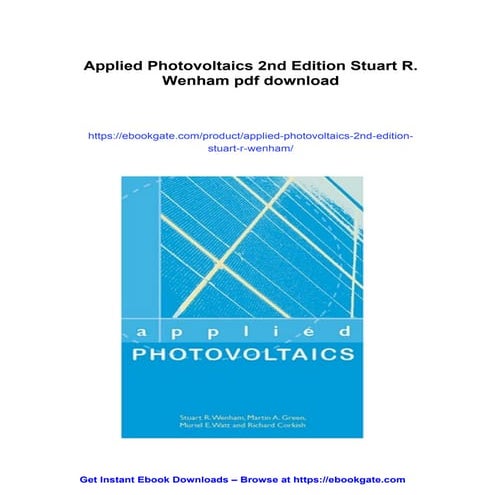 Applied Photovoltaics 2nd Edition Stuart R. Wenham | PDF